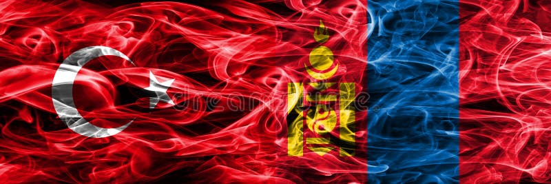 Turkey Vs Mongolia Smoke Flags Placed Side by Side. Turkish and ...