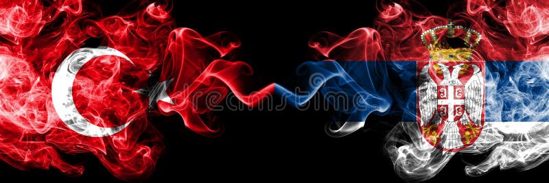 Serbia Vs Turkey, Turkish Smoke Flags Placed Side by Side. Thick Stock ...