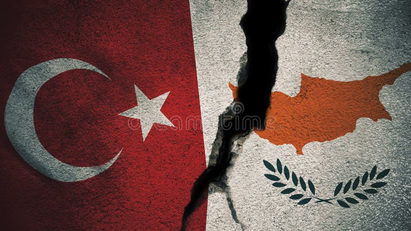 Turkey Vs Southern Cyprus Flags on Cracked Wall Stock Illustration ...