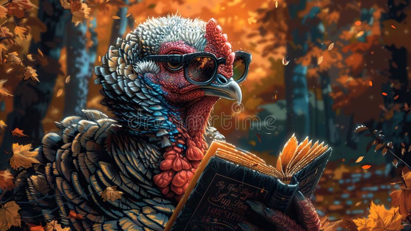 Turkey Reading a Book stock illustration. Illustration of autumn ...