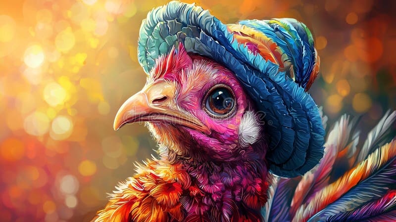 Turkey Wearing a Pilgrim Hat Smiling in a Bright and Playful Scene ...