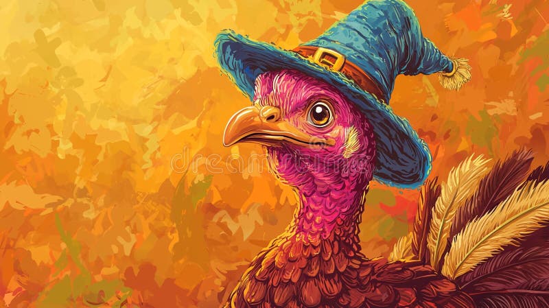 Turkey Wearing a Pilgrim Hat Smiling in a Bright and Playful Scene ...