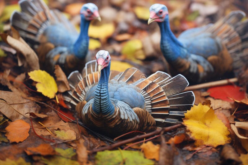 Turkeys Amidst Fallen Leaves Stock Illustration - Illustration of ...