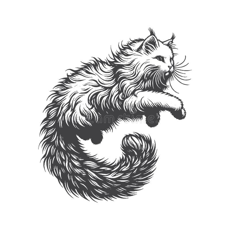 Turkish Angora Cat Jumping Vintage Pet Design. Stock Vector ...
