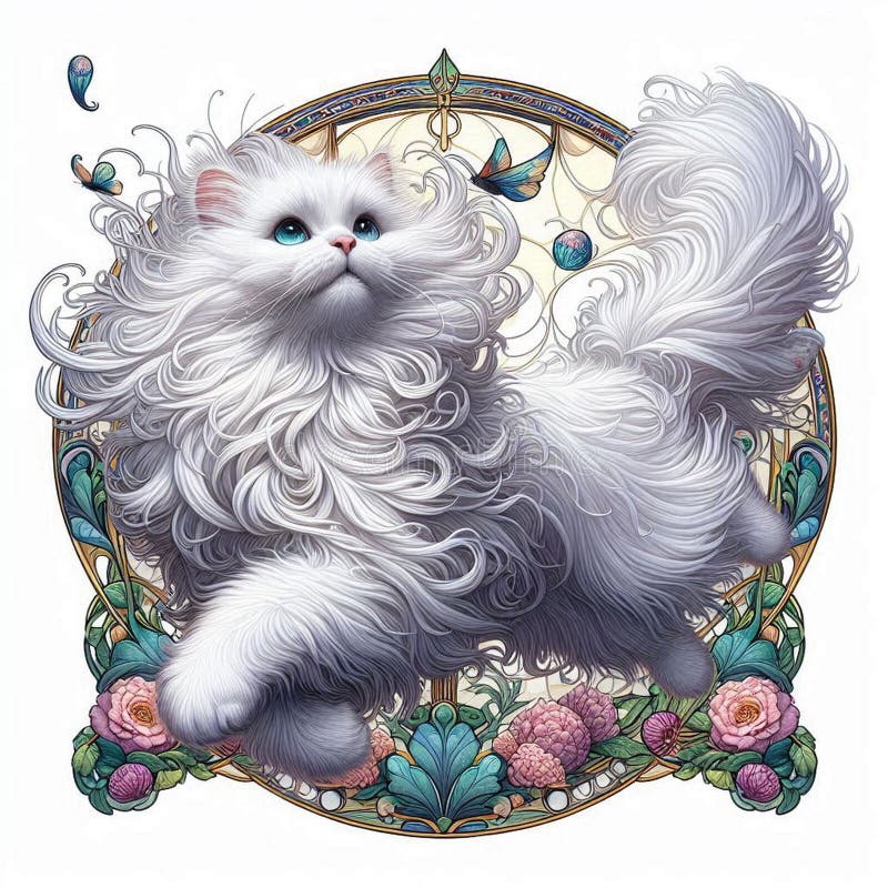 Turkish Angora Cat, Running Playful Stock Illustration - Illustration ...
