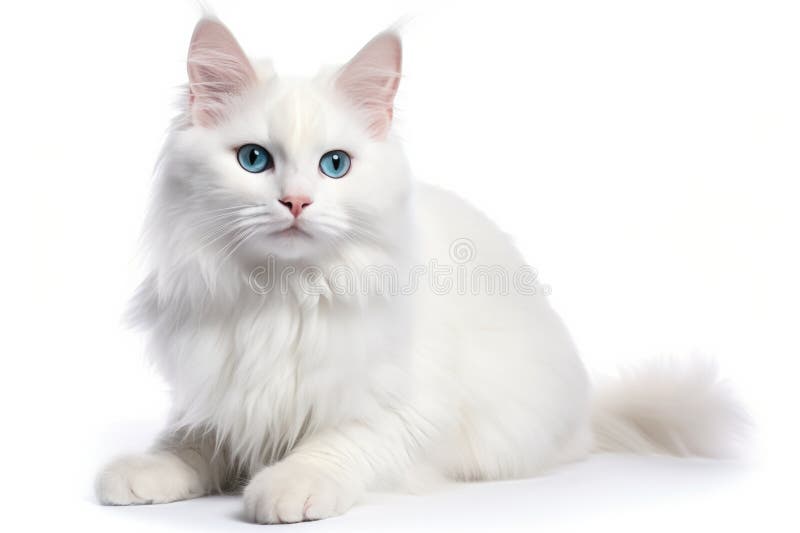 Turkish Angora Cat Sitting on a White Background Stock Illustration ...