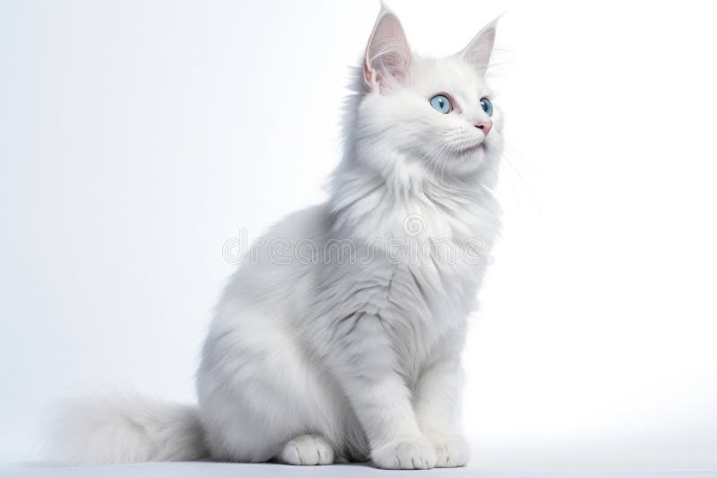 Turkish Angora Cat Stands on a White Background Stock Illustration ...