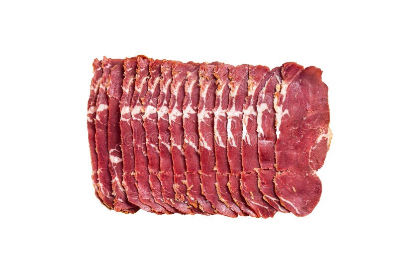 Turkish Bacon Pastrami Beef Meat. Isolated on White Background. Stock ...