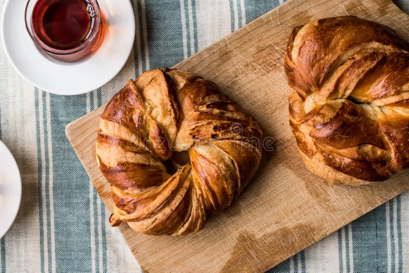 Turkish Bagel Acma / Croissant with Tea Stock Photo - Image of cheese ...