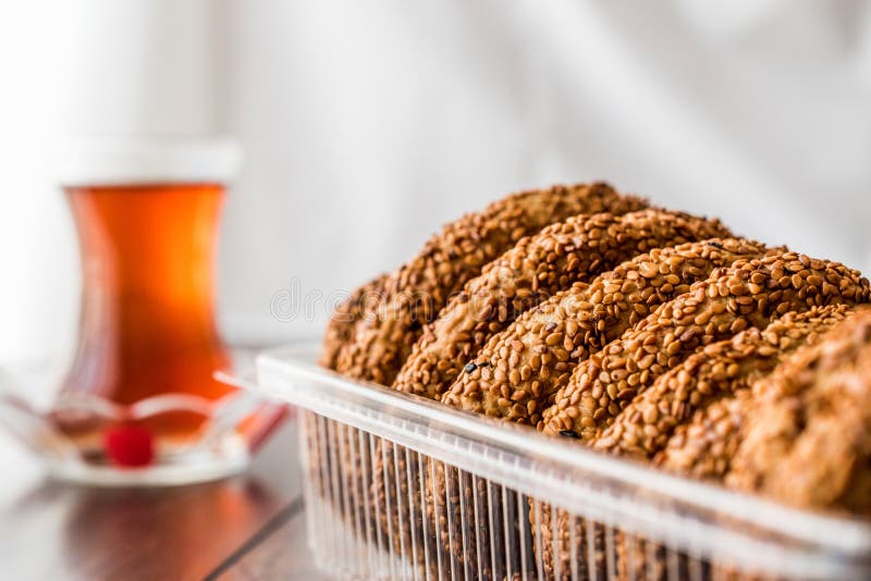 Turkish Bagel Kandil Simiti with Tea Stack of Pastry Stock Photo ...