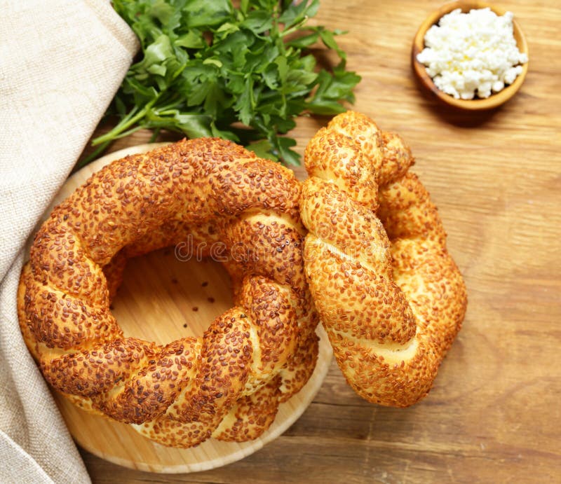 Turkish Bagel Simit with Sesame Seeds Stock Photo - Image of crunch ...