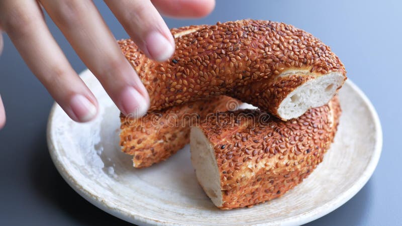 Turkish Bagel Simit on Table Stock Footage - Video of grain, sesame ...