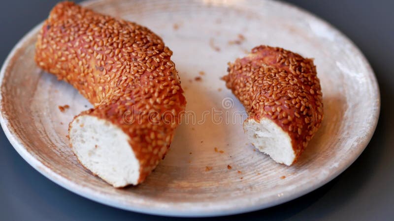 Turkish Bagel Simit on a Palte on Table Stock Video - Video of table ...