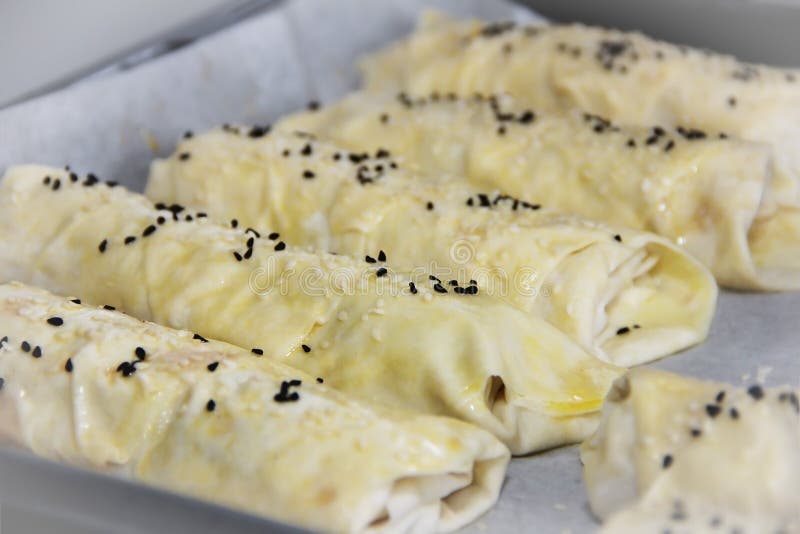 Turkish Baked Cakes with White Sesame and Black Cumin on Baking Paper ...