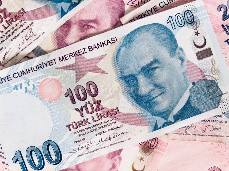 Turkish Banknotes Featuring Currency Values of 100 and 200 Lira Stock ...