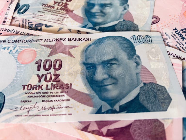 Turkish Banknotes Featuring Currency Values of 100 and 200 Lira Stock ...