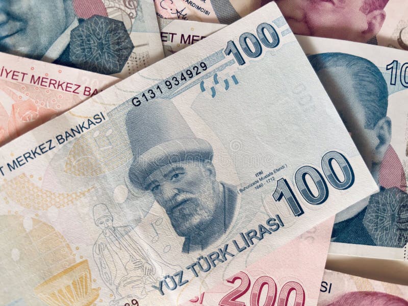 Turkish Banknotes Featuring Currency Values of 100 and 200 Lira Stock ...