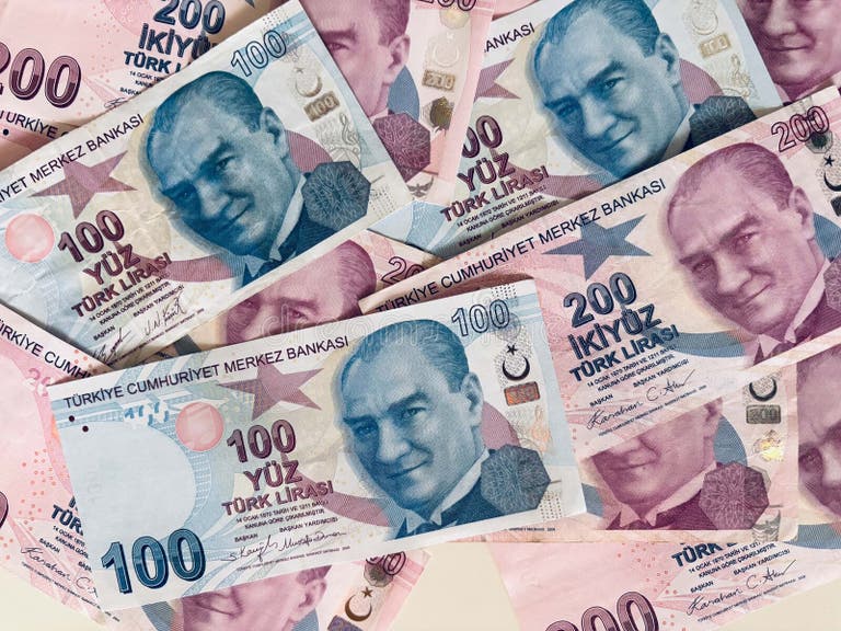 Turkish Banknotes Featuring Currency Values of 100 and 200 Lira Stock ...