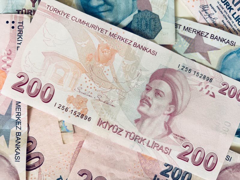 Turkish Banknotes Featuring Currency Values of 100 and 200 Lira Stock ...