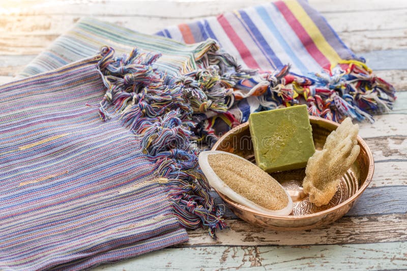 Turkish Bath Set with Peshtemals, Sponge, Natural Soap, and Scrubber ...