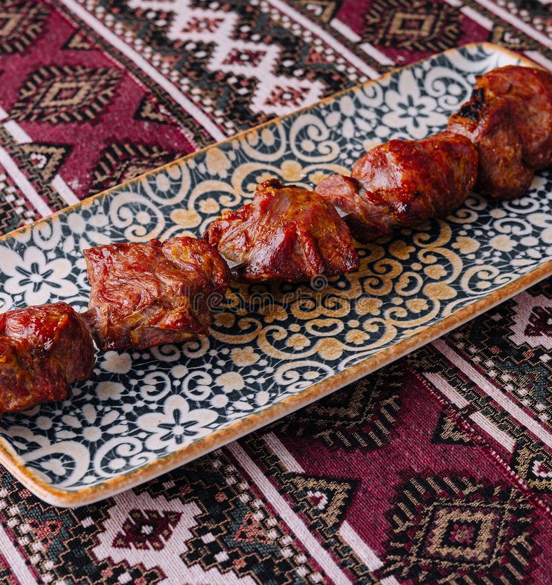 Turkish Beef Kebab on Decorative Plate Stock Photo - Image of gourmet ...