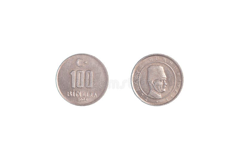 Turkish 100 Bin Liras Coins Isolated on Black. Close-up. Stock Photo ...