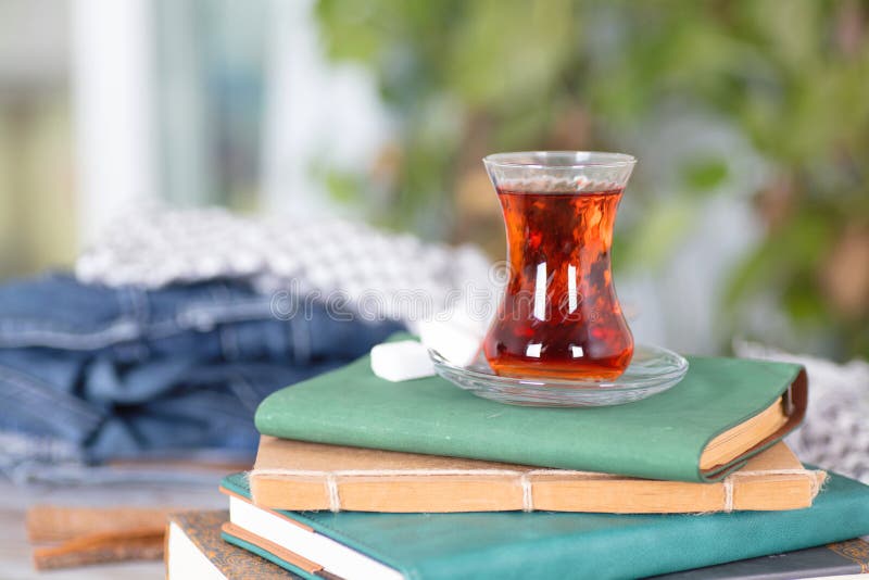 Turkish Black Tea on a Stack of Books Stock Photo - Image of culture ...