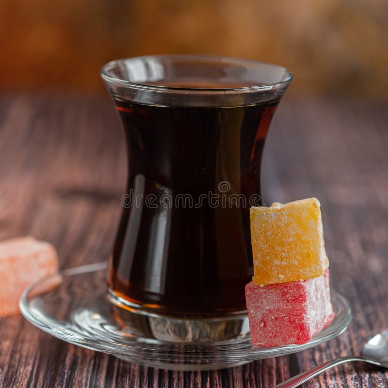 Turkish Black Tea in Traditional Tea Glass. Close Up Stock Image ...