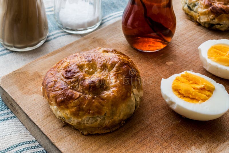 Turkish Borek Boyoz with Egg and Tea. Stock Photo - Image of boregi ...