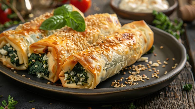 Turkish Borek Rolls with Spinach and Cheese. Stock Image - Image of ...