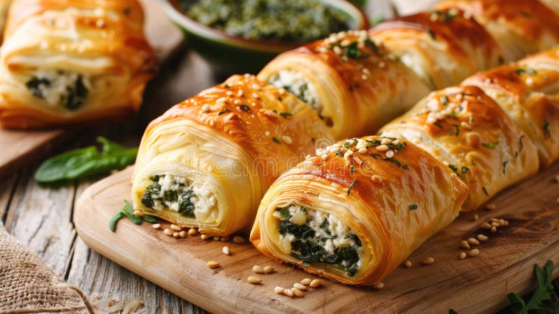 Turkish Borek Rolls with Spinach and Cheese. Stock Photo - Image of ...