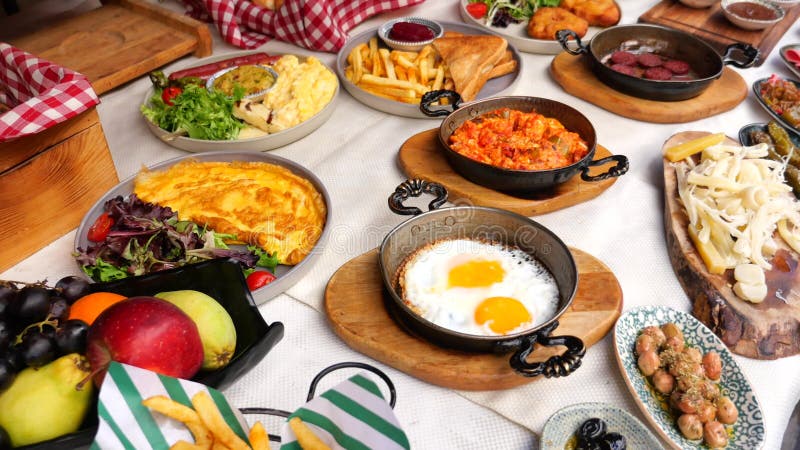 Turkish Breakfast Buffet on a Table Stock Video - Video of cucumbers ...
