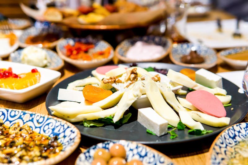 Turkish Breakfast Table. Many Breakfast Items on the Table Stock Photo ...