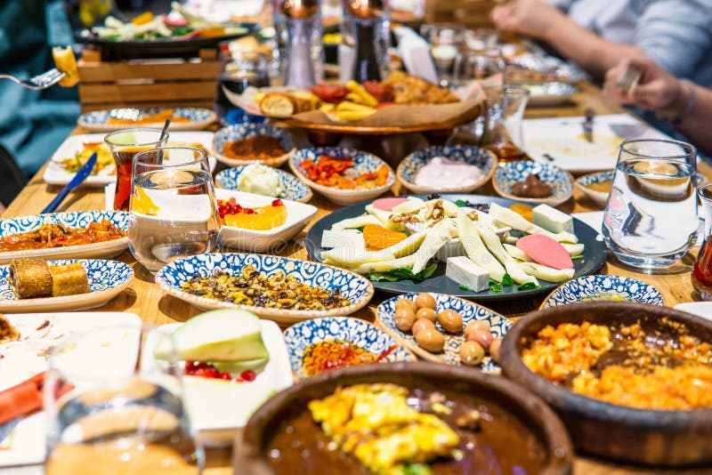 Turkish Breakfast Table. Many Breakfast Items on the Table Stock Photo ...