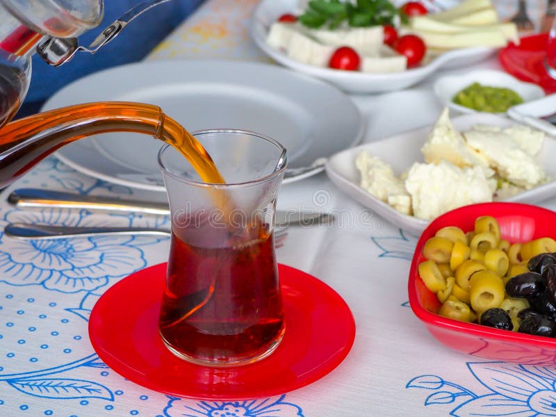 Turkish Breakfast with Turkish Tea and Bread Stock Photo - Image of ...