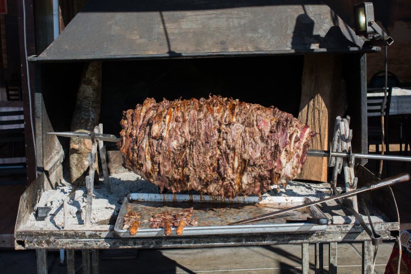 Traditional Turkish Doner Kebab on Pole Stock Image - Image of donner ...