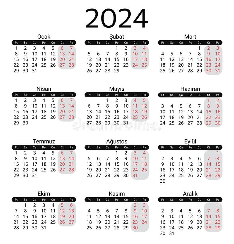 TURKISH Calendar for 2024. Printable, Editable Vector Illustration for ...