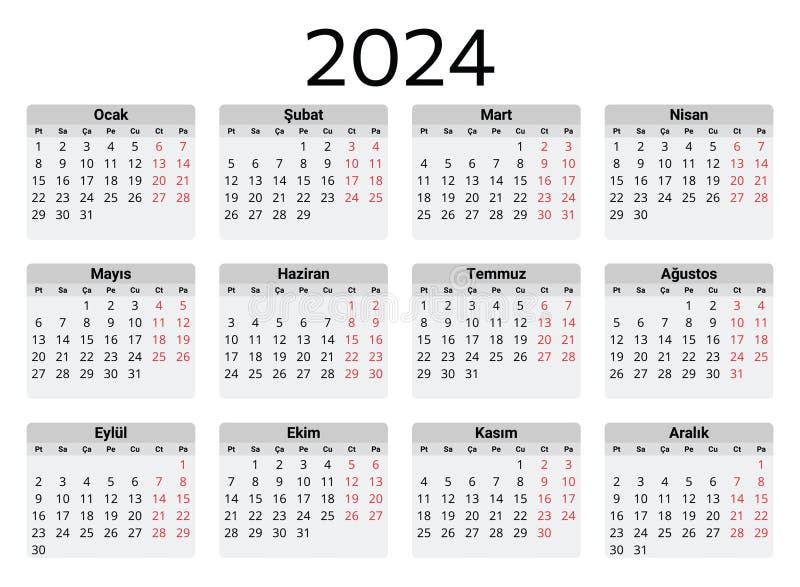 TURKISH Calendar for 2024. Printable, Editable Vector Illustration for ...