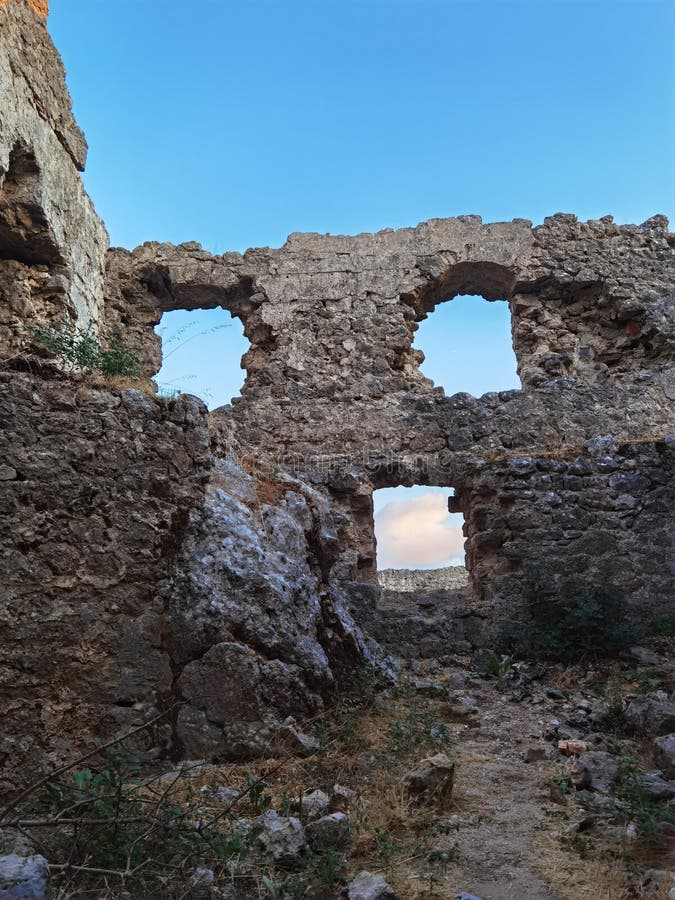 Turkish castle ruins stock photo. Image of blue, formation - 228539052