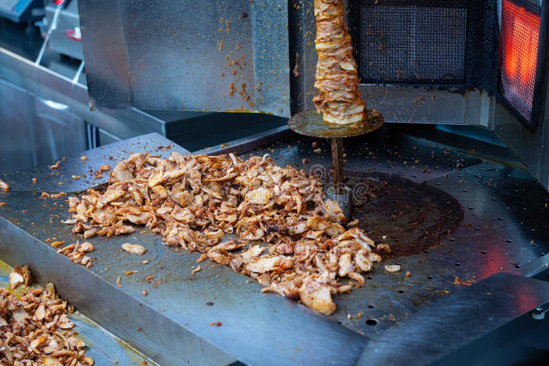 Turkish Chicken Doner Kebab Cooked on an Iron Bar Stock Image - Image ...