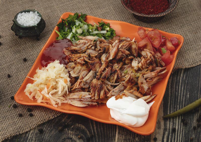 Turkish Chicken Doner Kebab on Plate Stock Image - Image of french ...