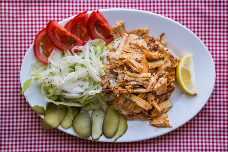 Turkish Chicken Doner Kebab with Rice Stock Image - Image of chips ...