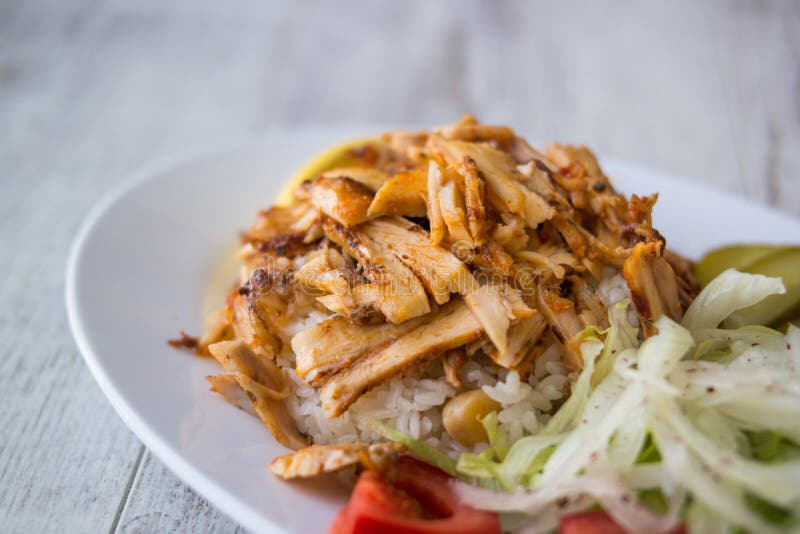 Turkish Chicken Doner Kebab with Rice Stock Photo - Image of grill ...