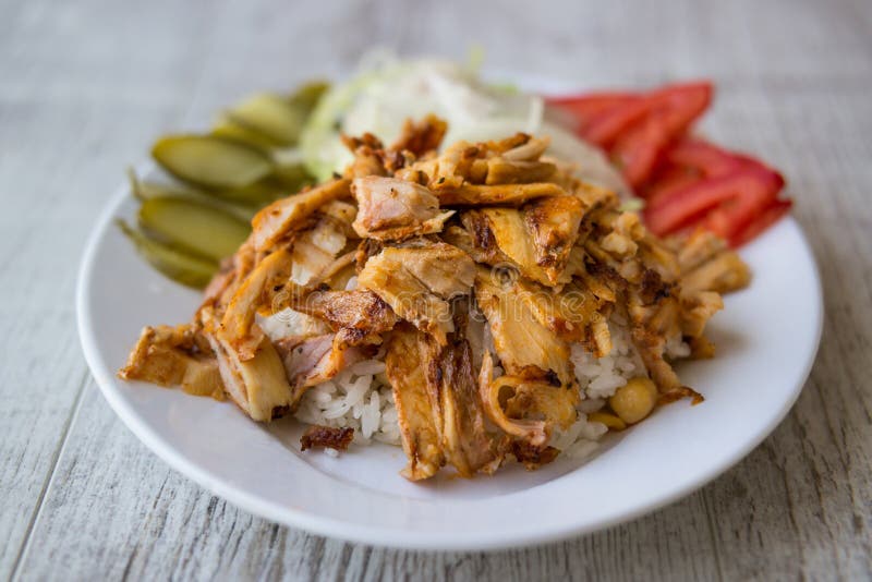 Turkish Chicken Doner Kebab with Rice Stock Image - Image of horizontal ...