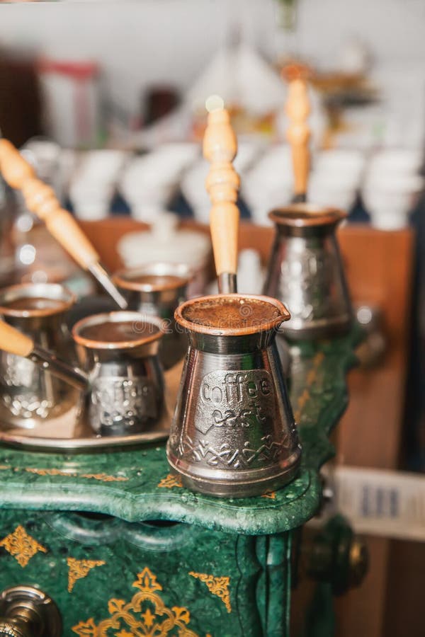 Turkish Coffee Brewed on Sand in Cezve. Oriental, East Coffee Stock ...