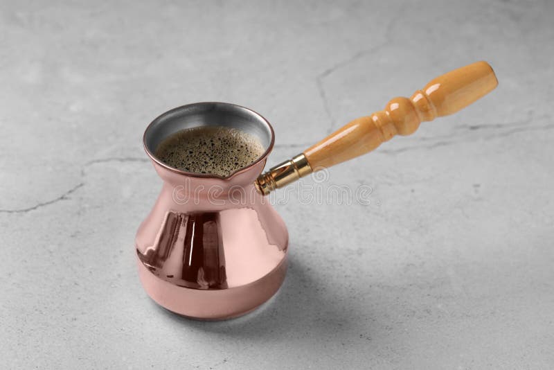 Turkish Coffee in Cezve on Light Grey Table Stock Photo - Image of ...