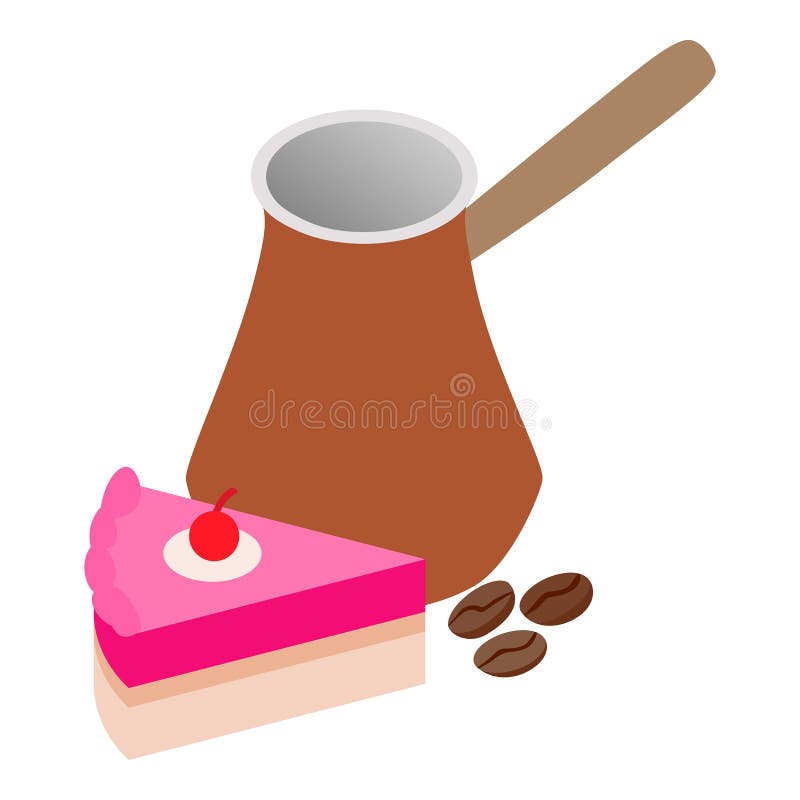 Turkish Coffee Icon Isometric Vector. Piece Cake, Coffee Bean and Turk ...