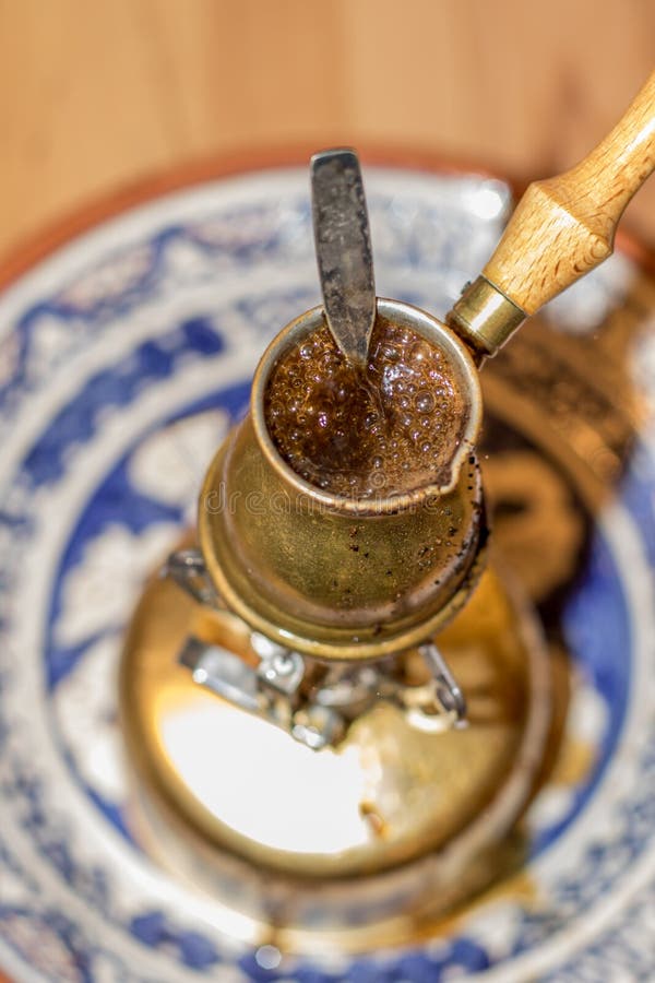 Turkish Coffee Pot Boiling on Portable Stove. Stock Image - Image of ...