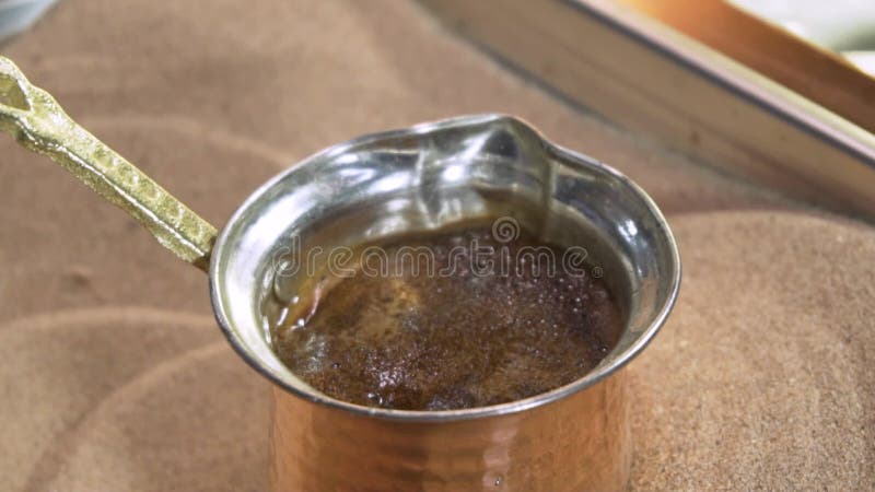 Turkish Coffee on Sand,Slow Motion Close Up Stock Video - Video of ...