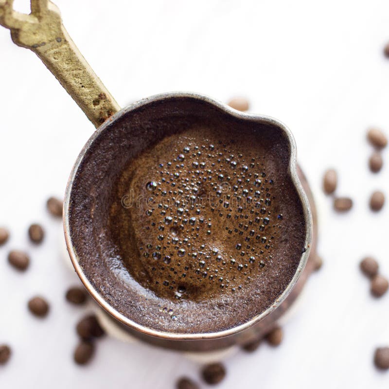 Turkish Coffee in Traditional Hand-made Jezve Stock Photo - Image of ...